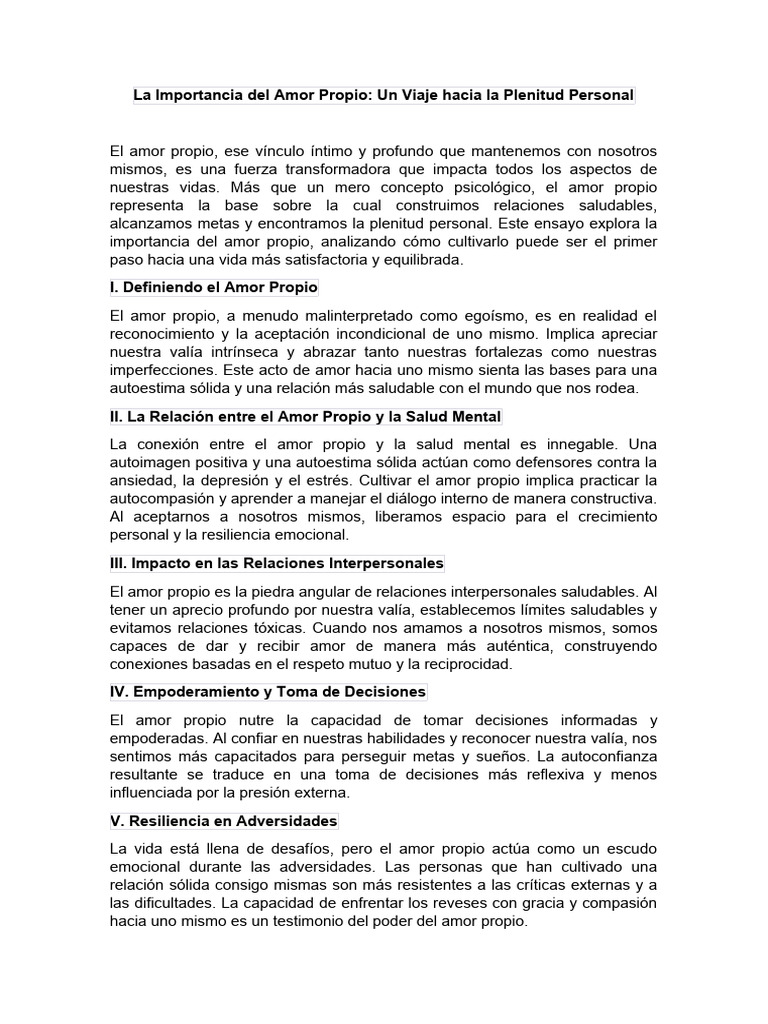 La Importancia Del Amor Propio | PDF