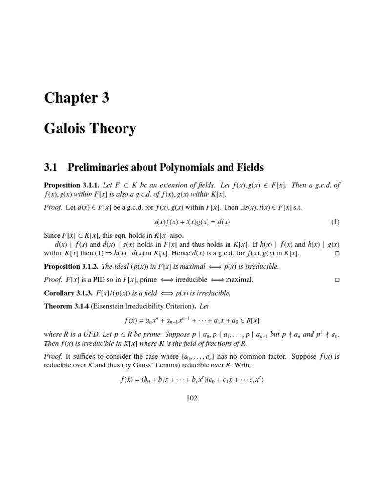 Galois Theory: 3.1 Preliminaries About Polynomials and Fields | PDF ...
