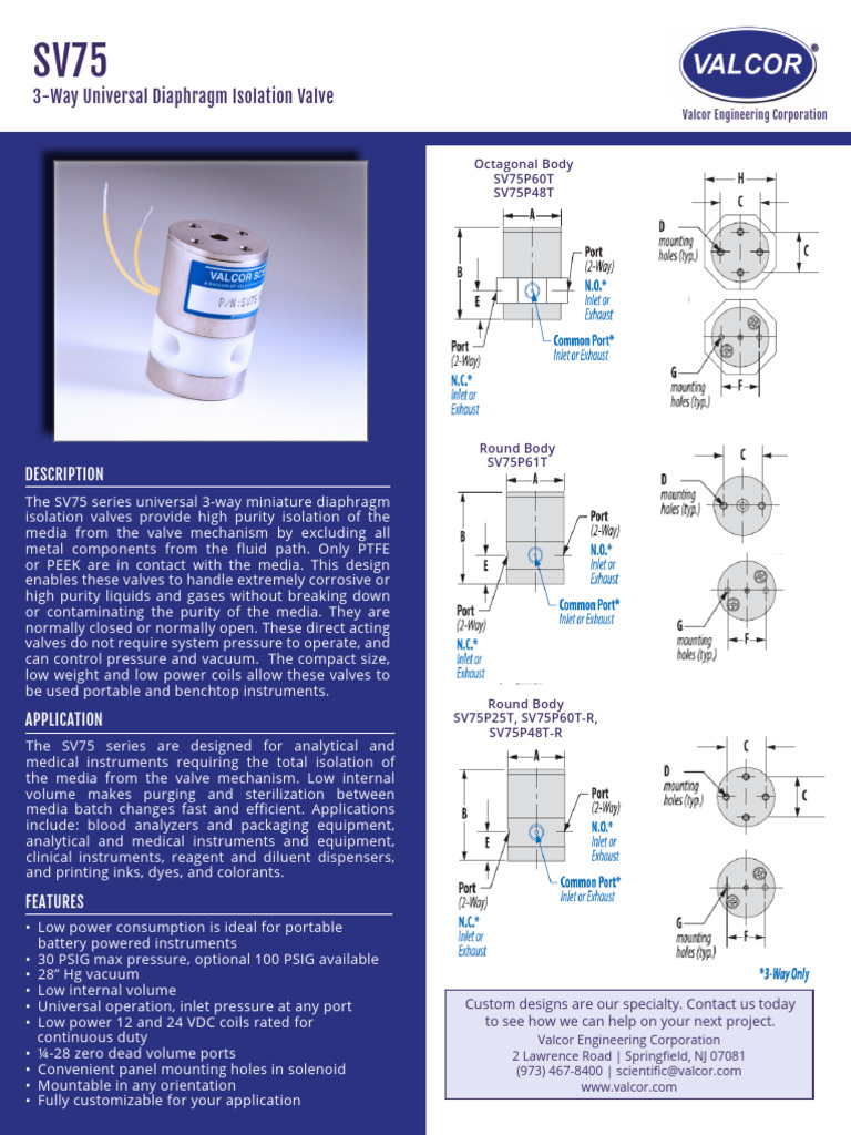 SV75 3-Way Diaphragm Isolation Valve | PDF | Valve | Mechanical Engineering