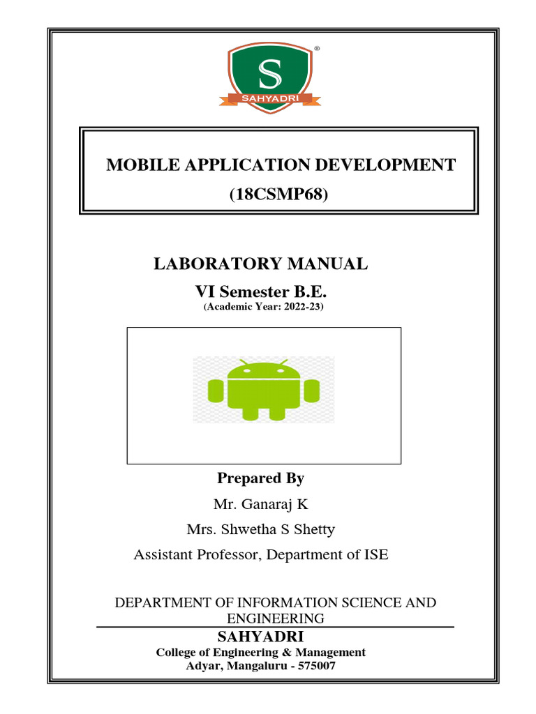 18csmp68 Madlab Manual Final | PDF | Engineering | Android (Operating System)