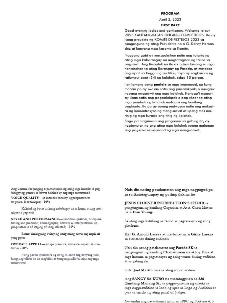 Singing Contest Program | PDF