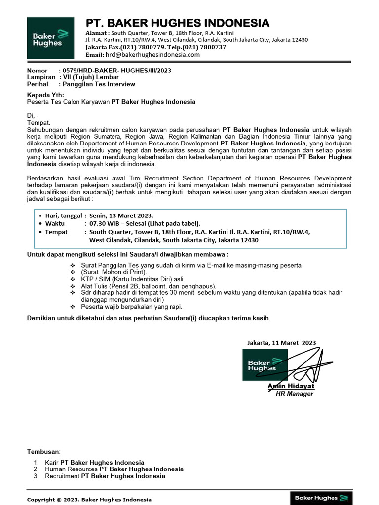 FIle Undangan Interview PT Baker Hughes Indonesia | PDF FIle Undangan Interview PT Baker Hughes Indonesia | PDF