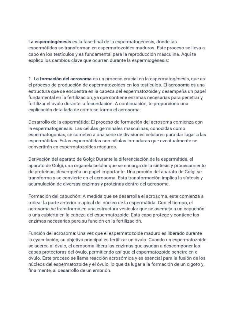 Etapas Espermiogenesis | PDF | Biología Celular | Biología Molecular