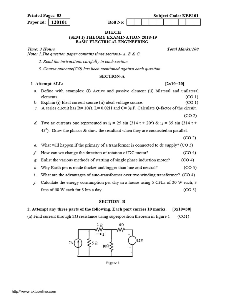 Kee101t Ee Aktu QP-2020-21 | PDF | Transformer | Electric Motor