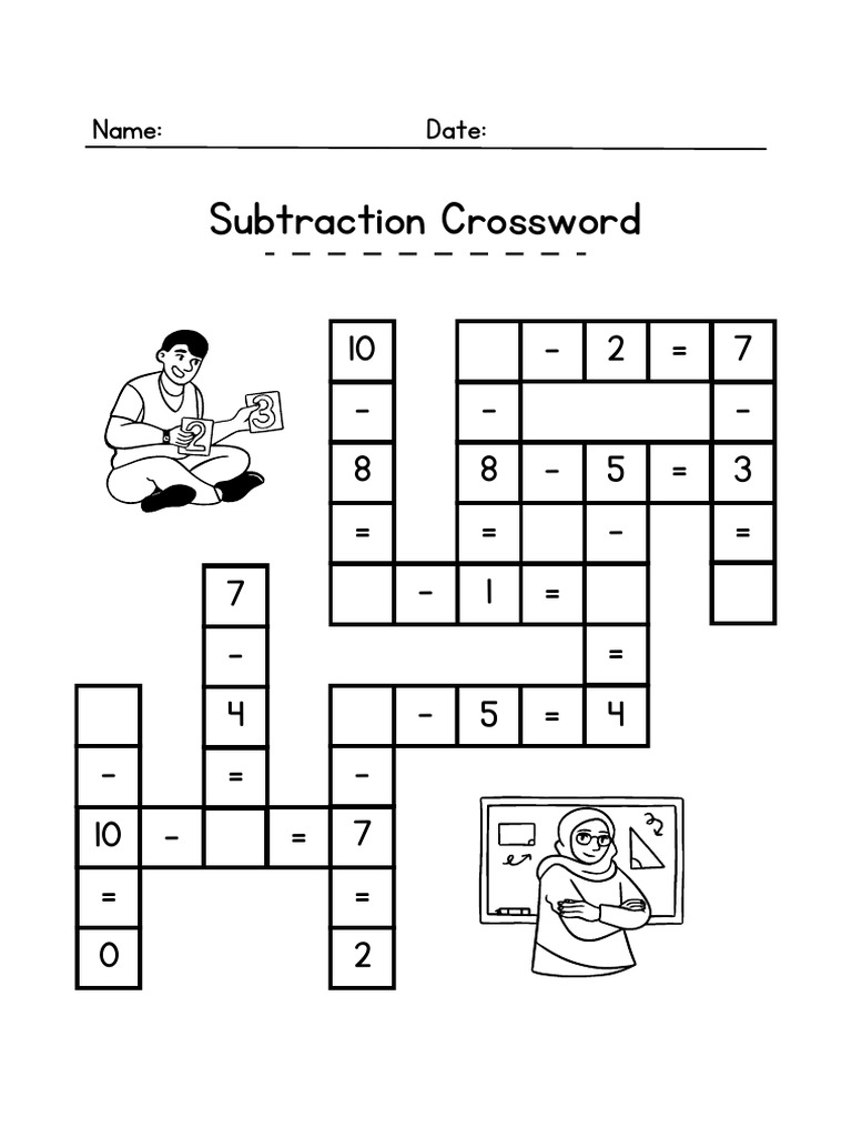Black and White Subtraction Crossword Puzzle | PDF