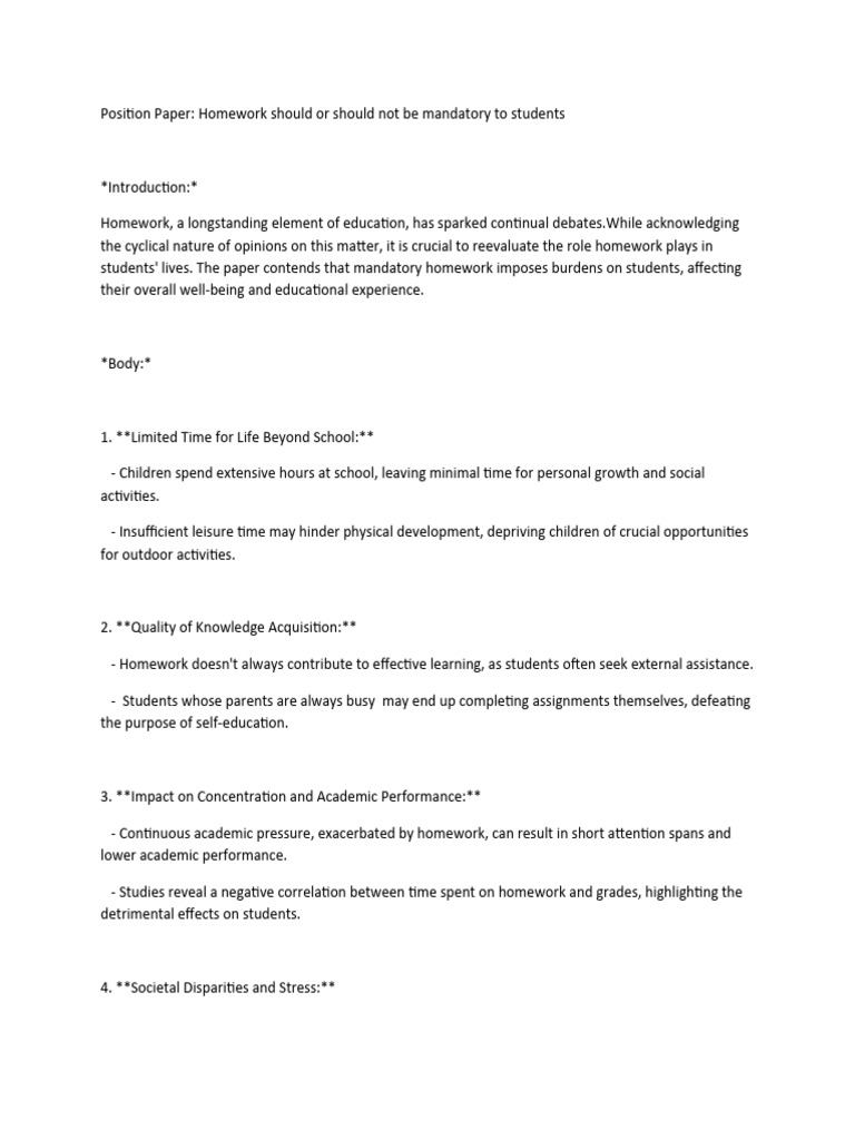 Final Position Paper-WPS Office | PDF | Homework | Psychology