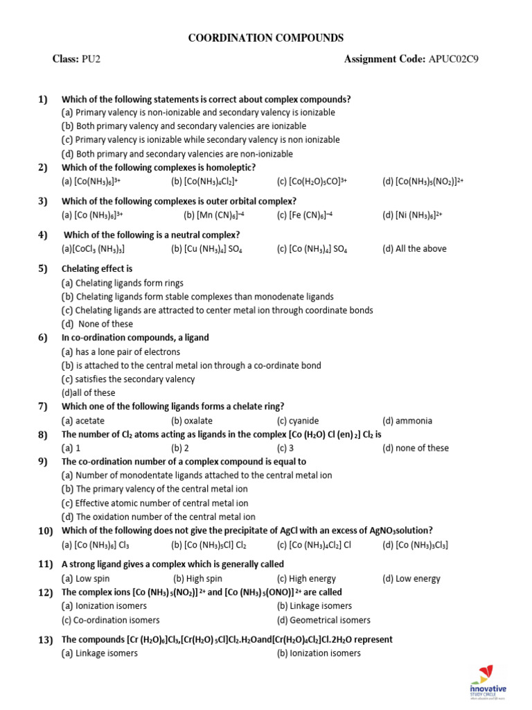 C9 - COORDINATION COMPOUNDS (1) .9b4828b | PDF | Coordination Complex ...