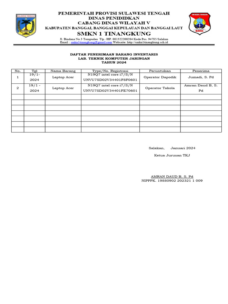 Daftar Inventaris Leb TKJ Tahun 2024 | PDF