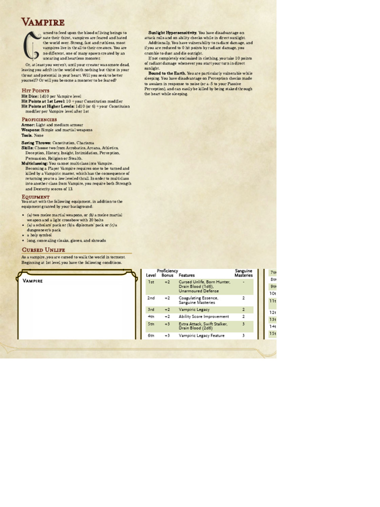 Vampire Class 5e - The Homebrewery - NaturalCrit | PDF