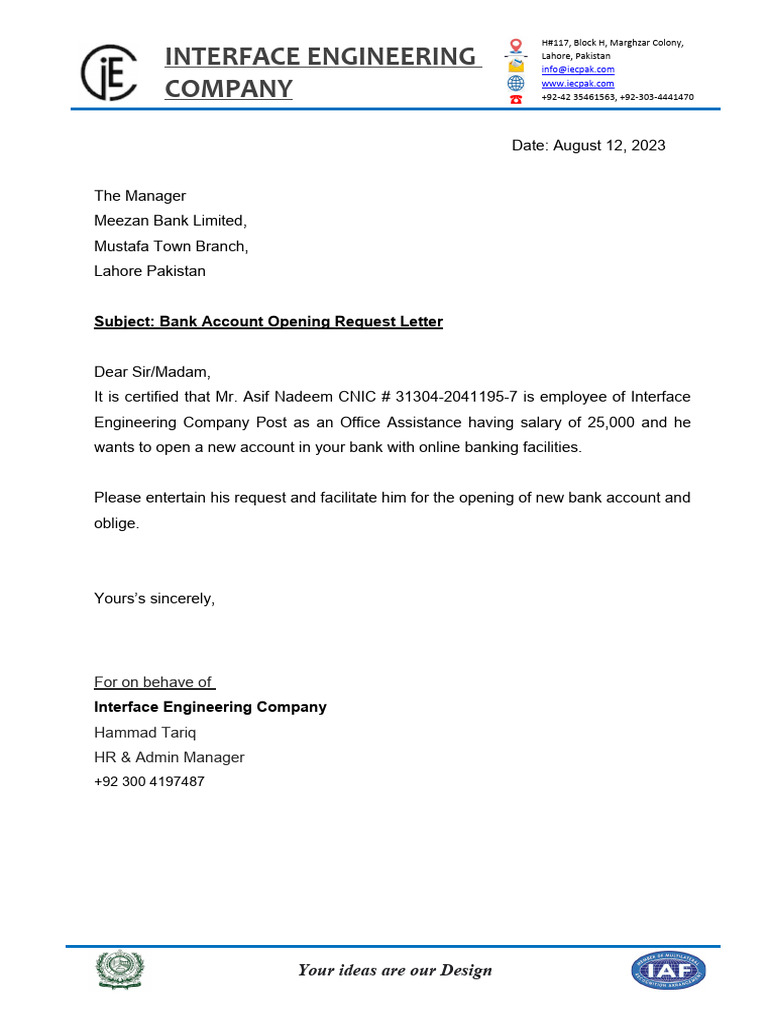 Account Opening Letter Asif | PDF | Technology & Engineering