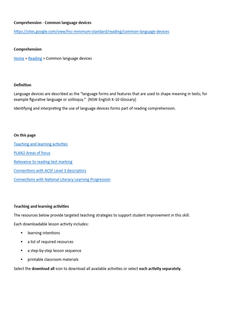 Comprehension Common Language Devices | PDF | Reading Comprehension ...