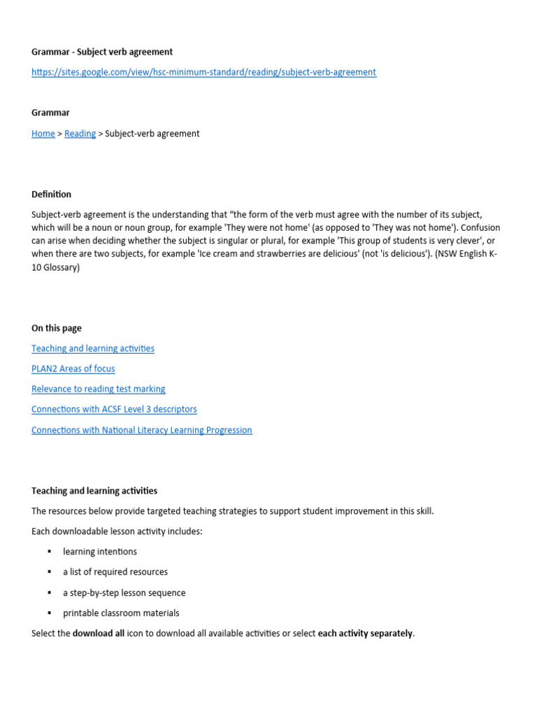 Grammar Subject Verb Agreement | Download Free PDF | Reading ...
