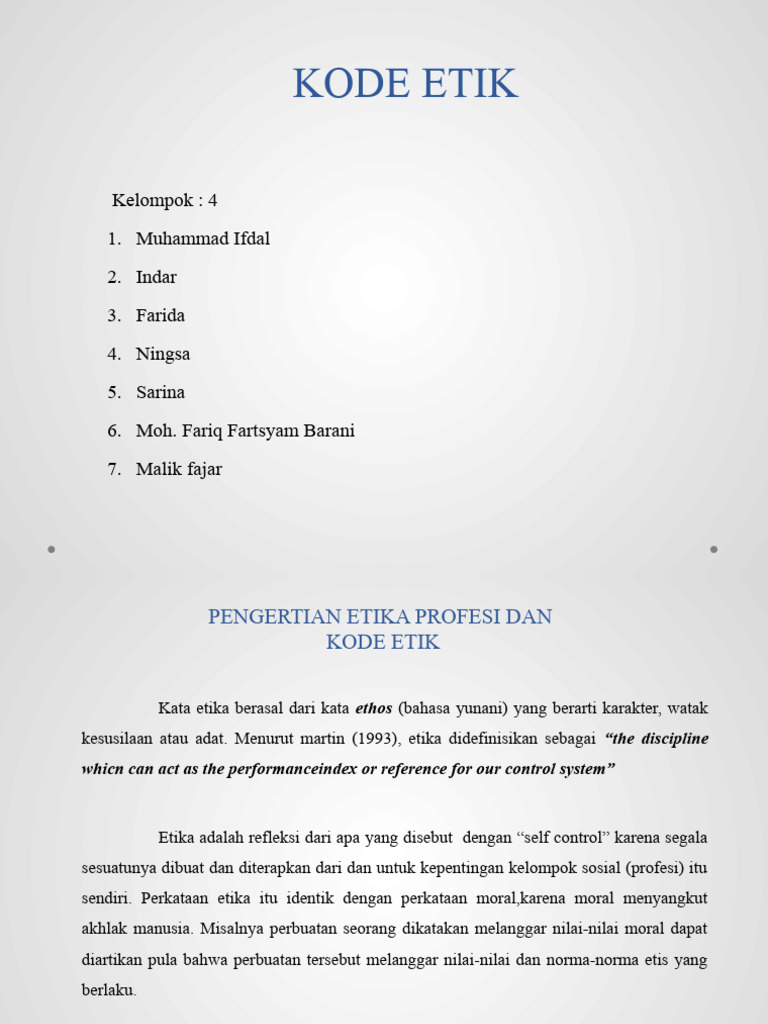 Etika Profesi: Prinsip dan Fungsi Kode Etik | PDF