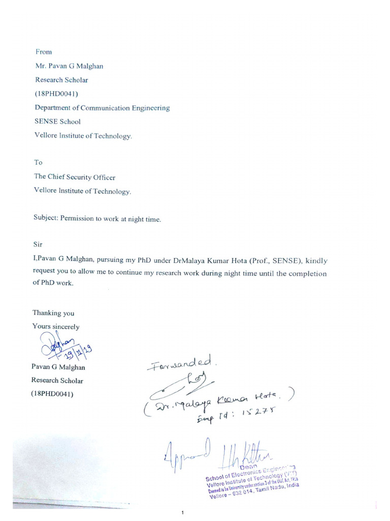 Night Permission Letter | PDF