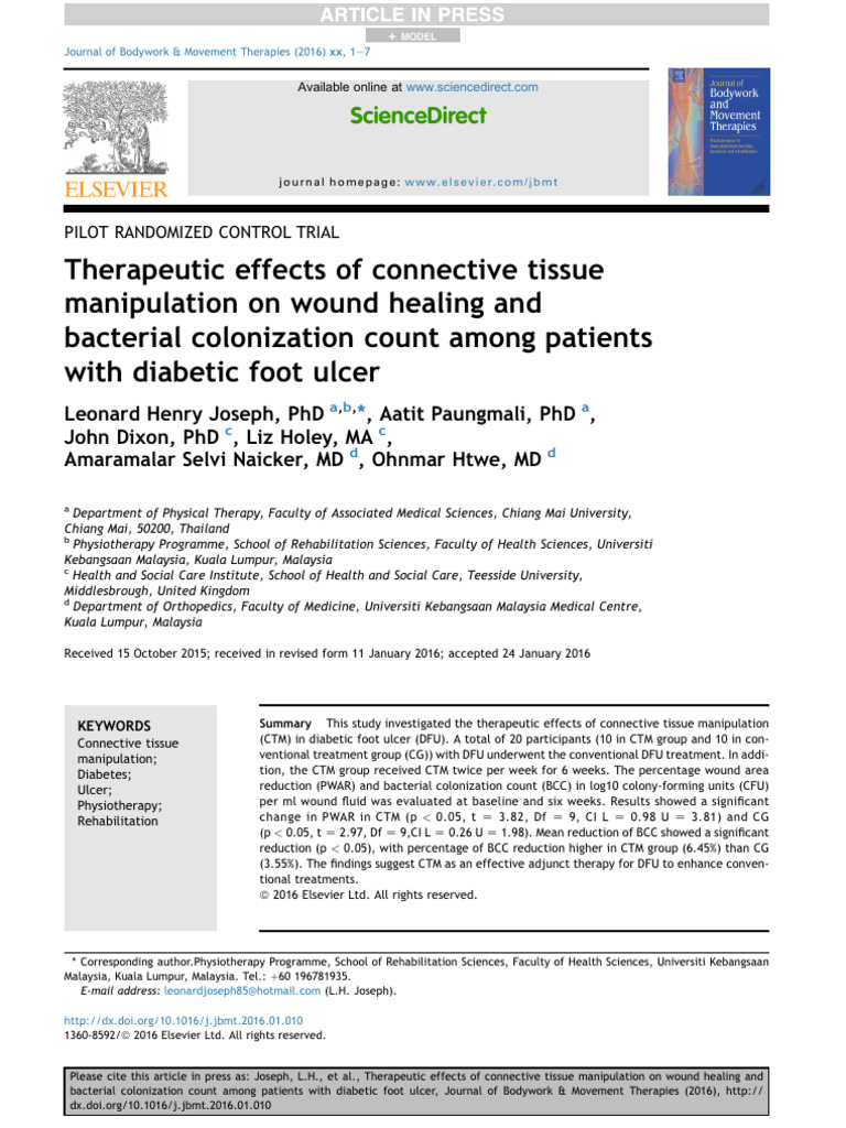 Therapeutic Effects of Connective Tissue Manipulation On Wound Healing ...