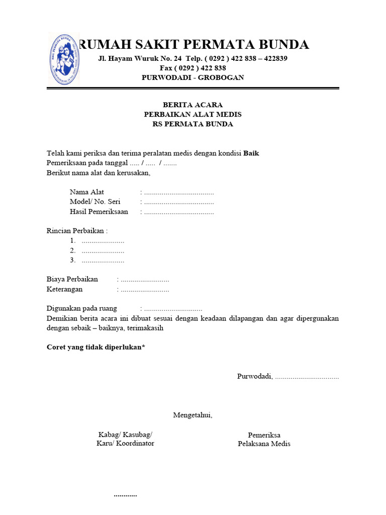 Berita Acara Perbaikan Alat | PDF