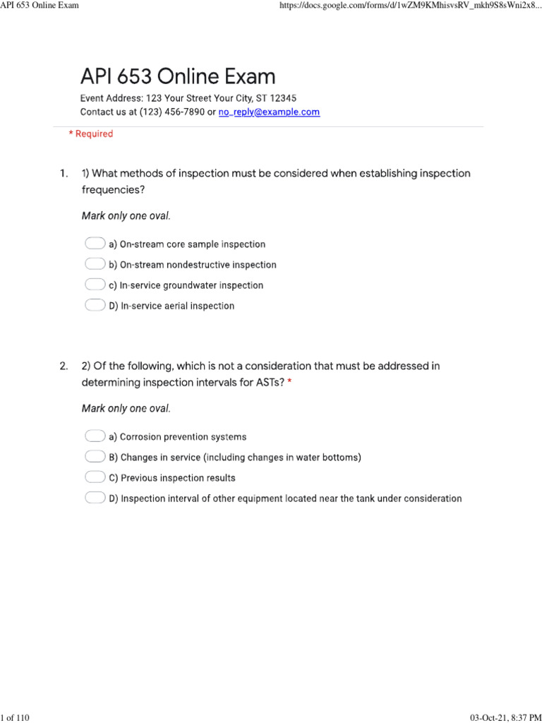 API QA1 Online Exam | PDF