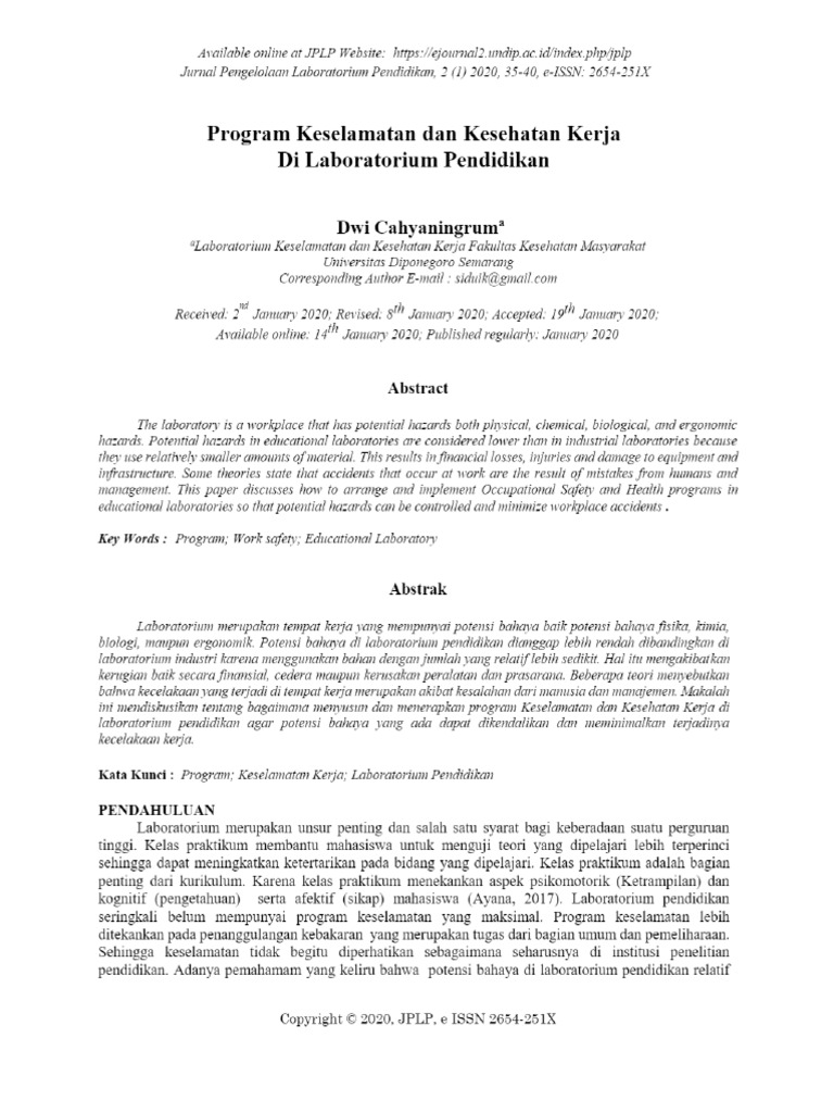 Cahyaningrum Program Keselamatan Dan Kesehatan Kerja Di Laboratorium Pendidikan | PDF