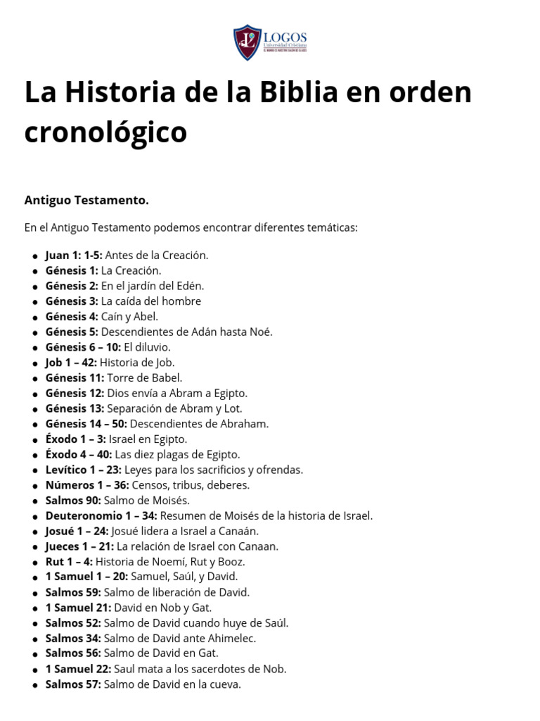 La Historia de La Biblia en Orden Cronológico | Descargar gratis PDF | Pablo el apóstol | David