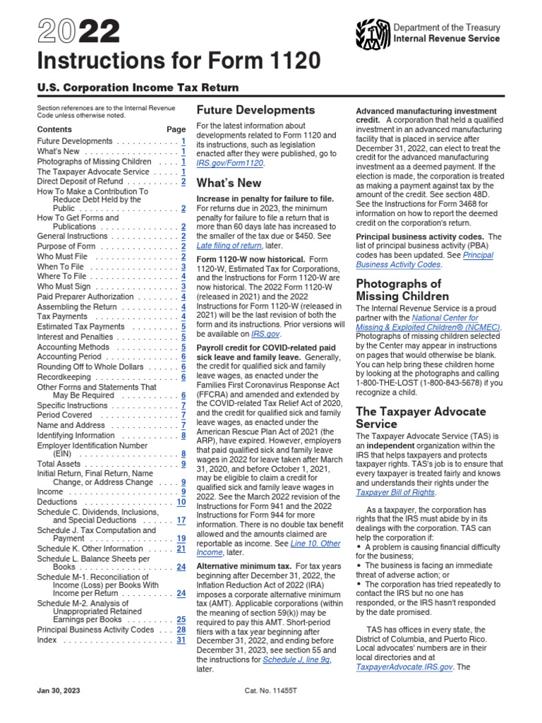 Instructions For Form 1120 | PDF | Irs Tax Forms | Limited Liability ...