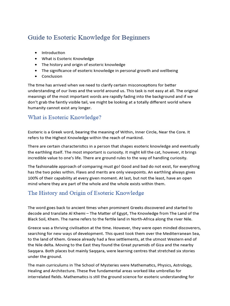 Esoteric Knowledge For Beginners | PDF | Soul | Knowledge