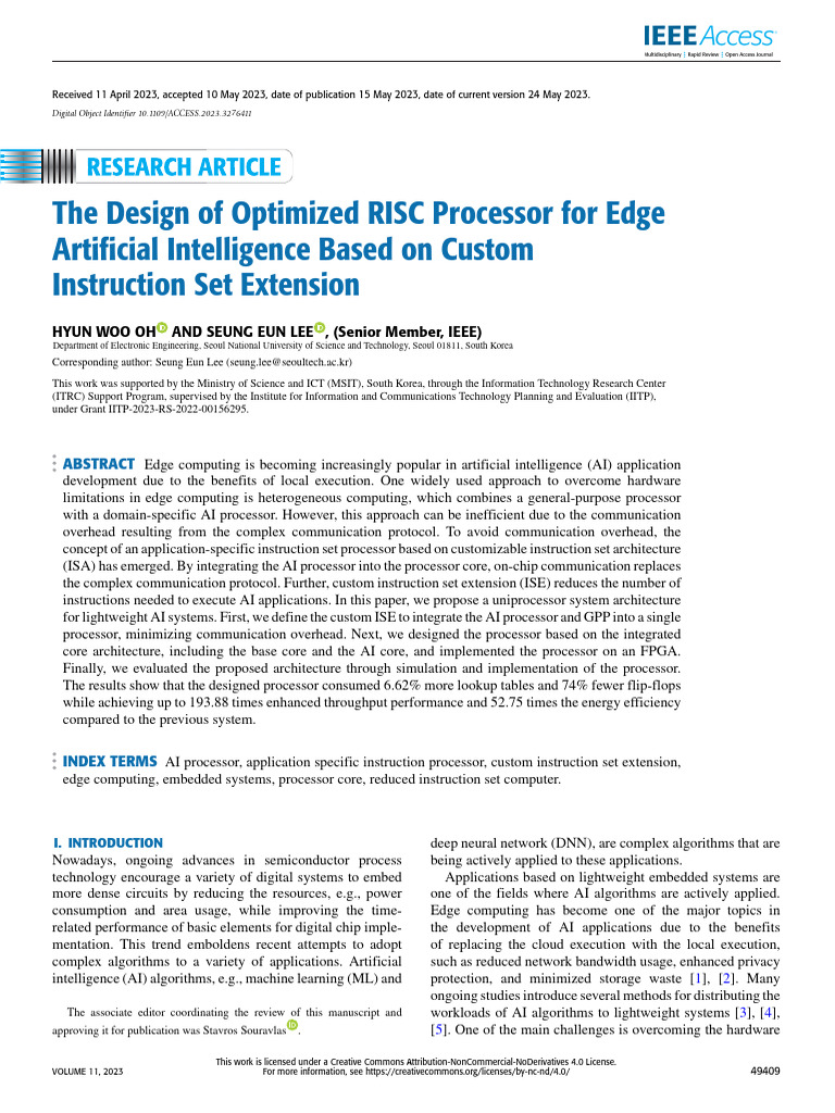 The Design of Optimized RISC Processor For Edge Artificial Intelligence Based On Custom ...