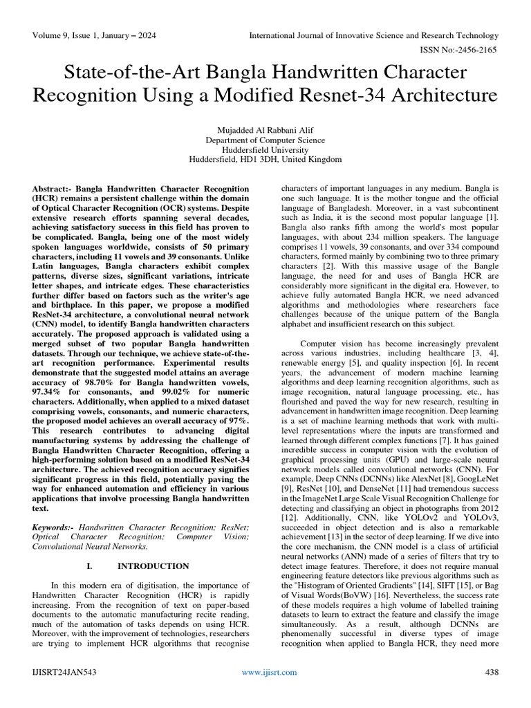 State-of-the-Art Bangla Handwritten Character Recognition Using A Modified Resnet-34 ...