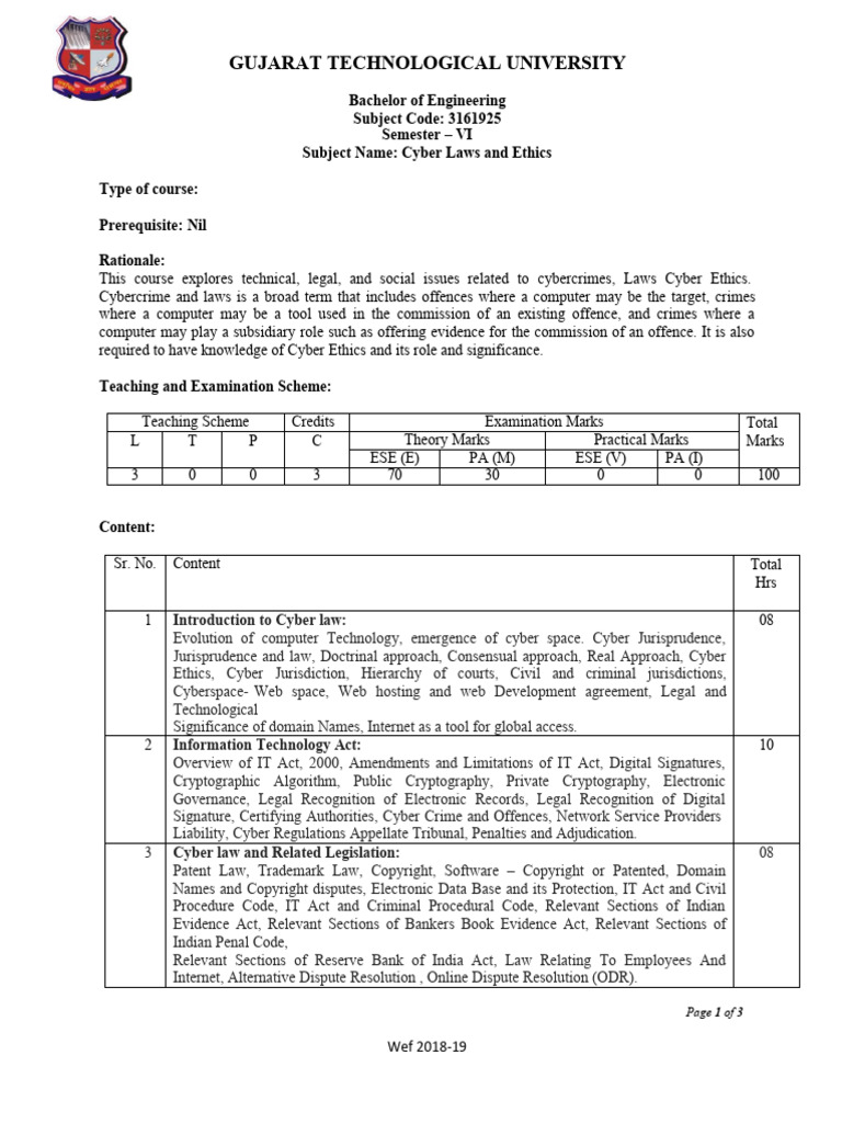 Cyber Laws and Ethics SYLLABUS | PDF | Cyberspace | Cybercrime