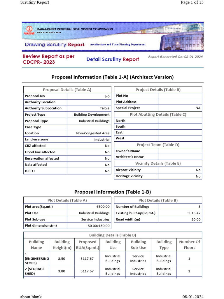 Proposal Information (Table 1-A) (Architect Version) : Review Report As Per CDCPR-2023 | PDF ...