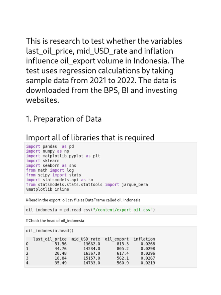 Oil Export Indonesia | PDF | Ordinary Least Squares | Mean Squared Error