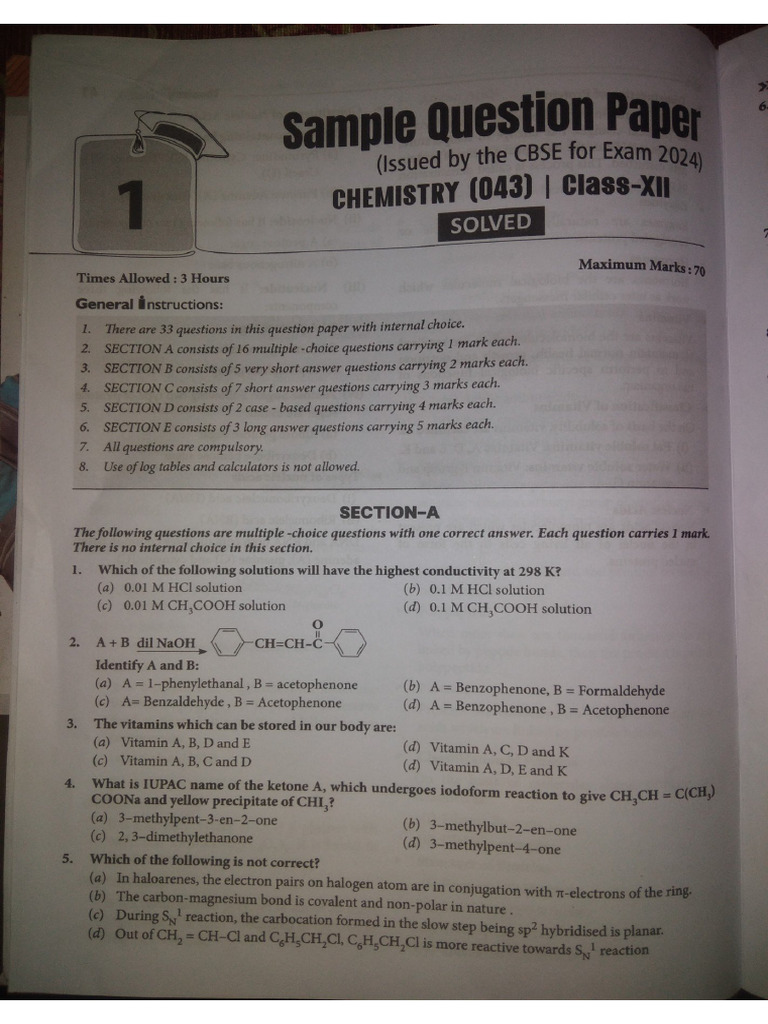 Chemistry Sample Paper | PDF