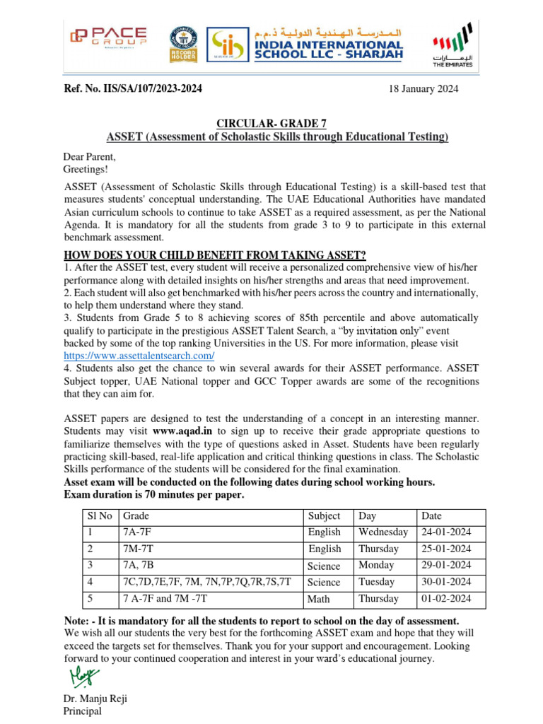 Circular No 107 Grade 7 Asset | PDF | Cognition | Learning