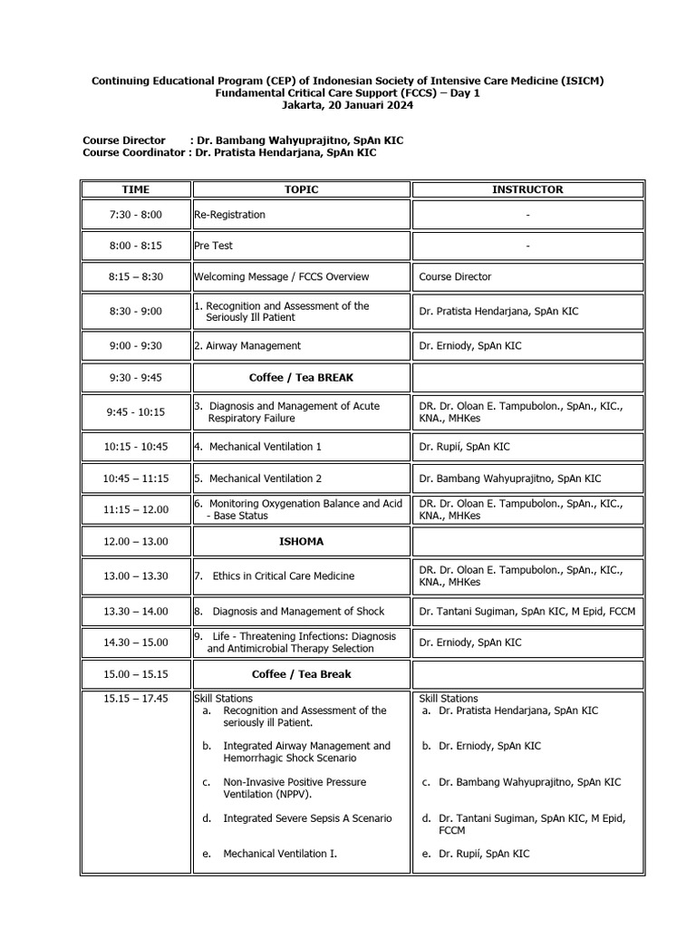 FCCS Training Program in Jakarta 2024 | PDF | Intensive Care Medicine ...