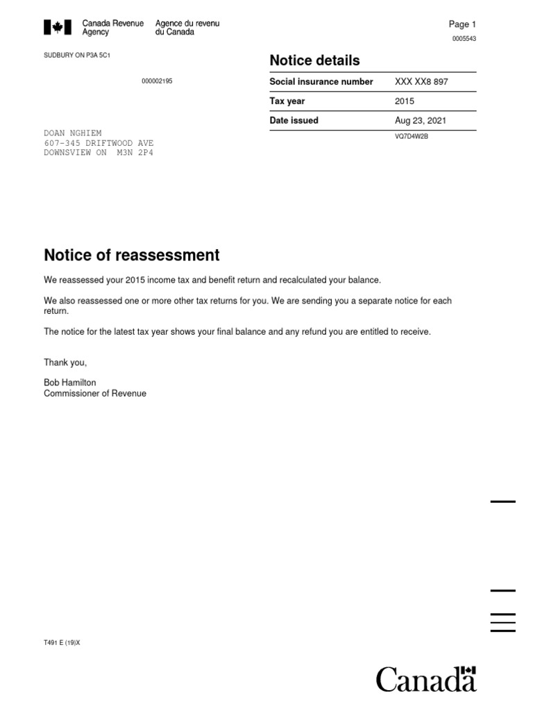 Notice of Reassessment 2021 08 16 06 14 40 172371 | PDF | Taxes | Payments