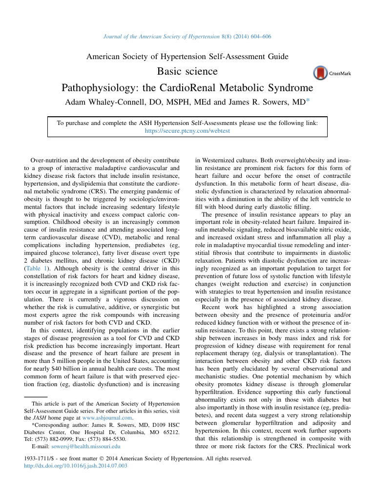 Basic Science Pathophysiology: The Cardiorenal Metabolic Syndrome | PDF | Chronic Kidney Disease ...