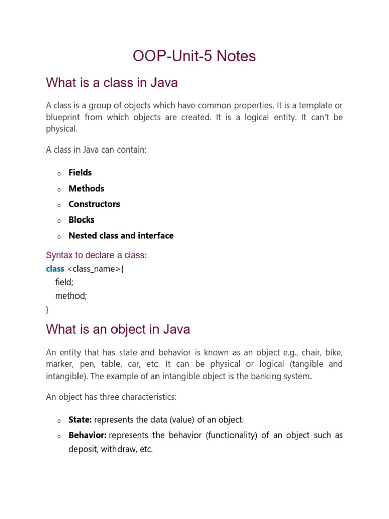 OOP Unit 5 Notes | PDF | Programming | Constructor (Object Oriented ... OOP Unit 5 Notes | PDF | Programming | Constructor (Object Oriented ...