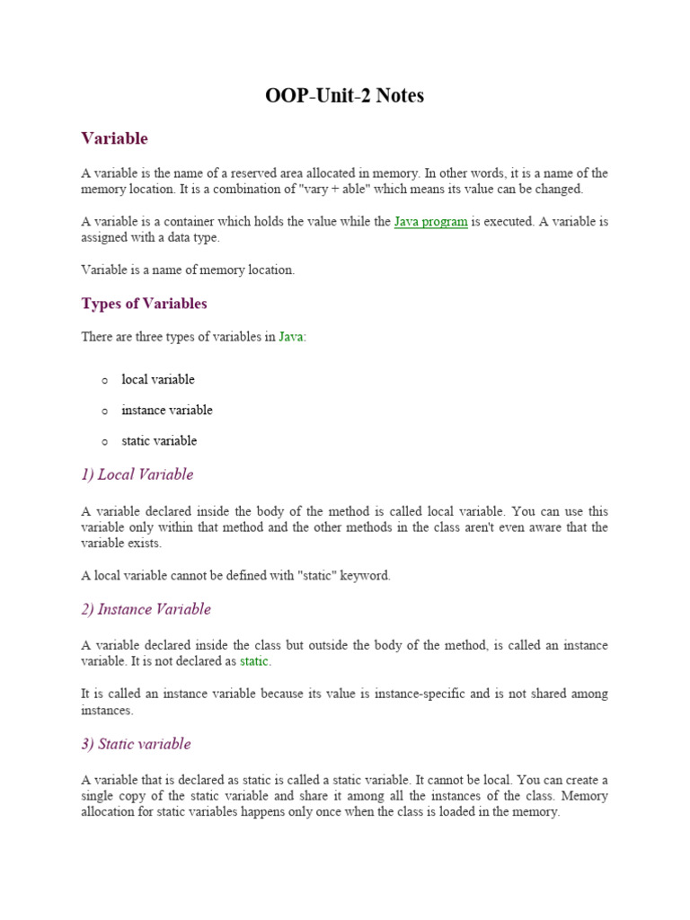 OOP Unit 2 Notes | PDF | Data Type | Variable (Computer Science) OOP Unit 2 Notes | PDF | Data Type | Variable (Computer Science)