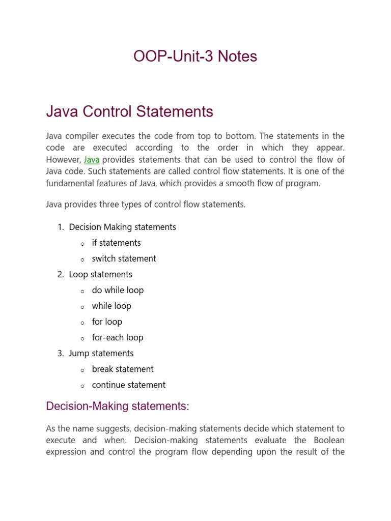 OOP Unit 3 Notes | Download Free PDF | Control Flow | Software Development OOP Unit 3 Notes | Download Free PDF | Control Flow | Software Development