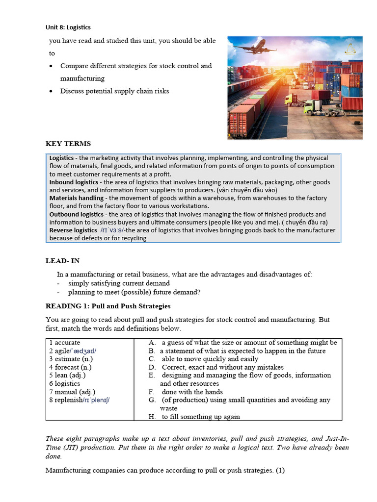 UNIT 9 - Logistics | PDF | Logistics | Lean Manufacturing