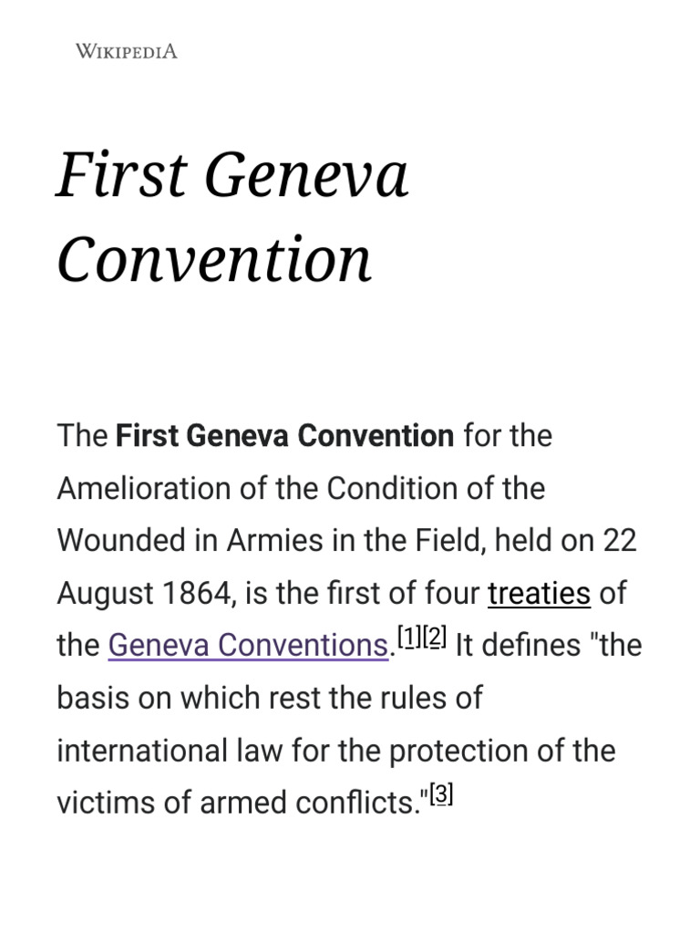 First Geneva Convention - Wikipedia | PDF | Geneva Conventions ...