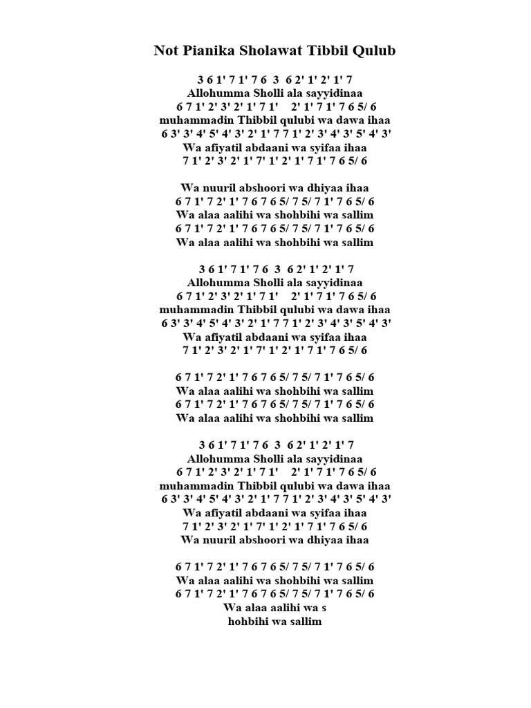 Not Pianika Sholawat Tibbil Qulub | PDF