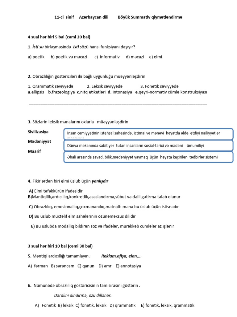 Az Dili 11ci Sinif BSQ-1 | PDF
