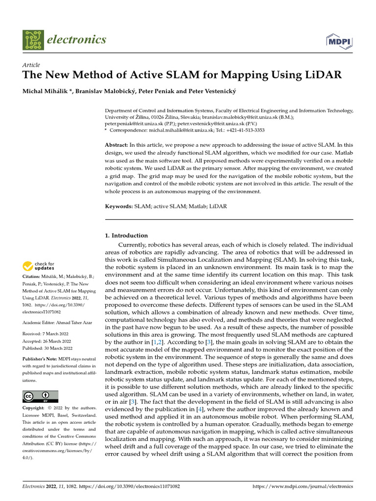 The New Method For Active SLAM Using LIDAR | PDF | Robotics | Computing
