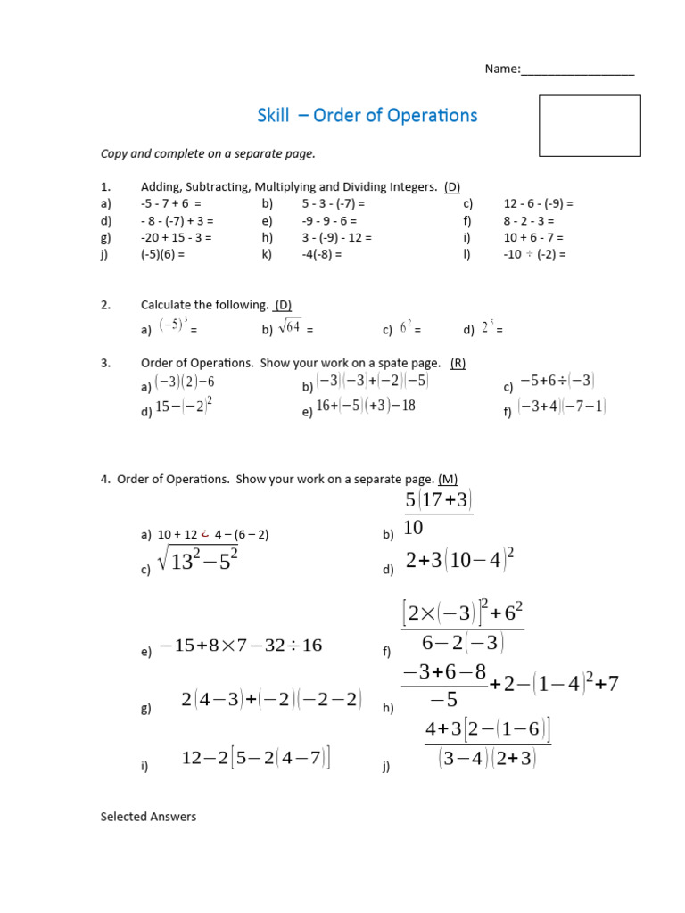 CYU - 1.5.W-Order of Operations | PDF