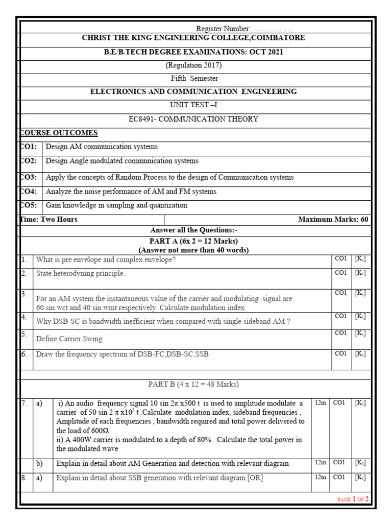Unit 1 QP TLRF | PDF | Electronic Engineering | Data Transmission