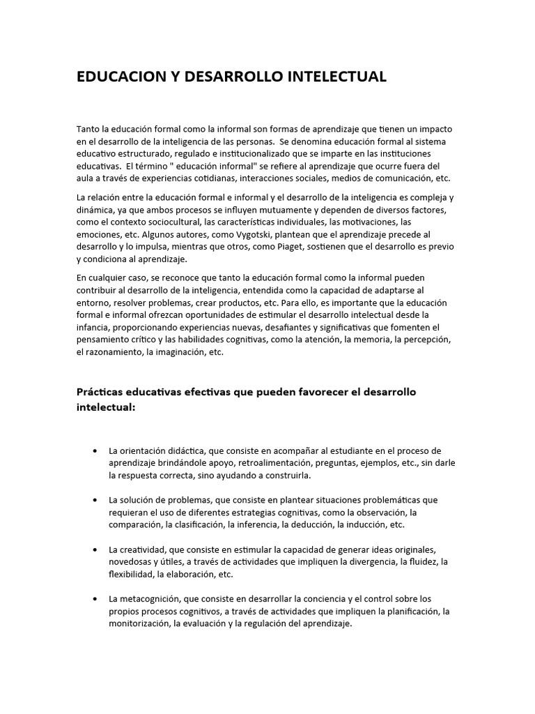 EDUCACION Y DESARROLLO INTELECTUAL (Karen) - 1 | PDF | Aprendizaje ...