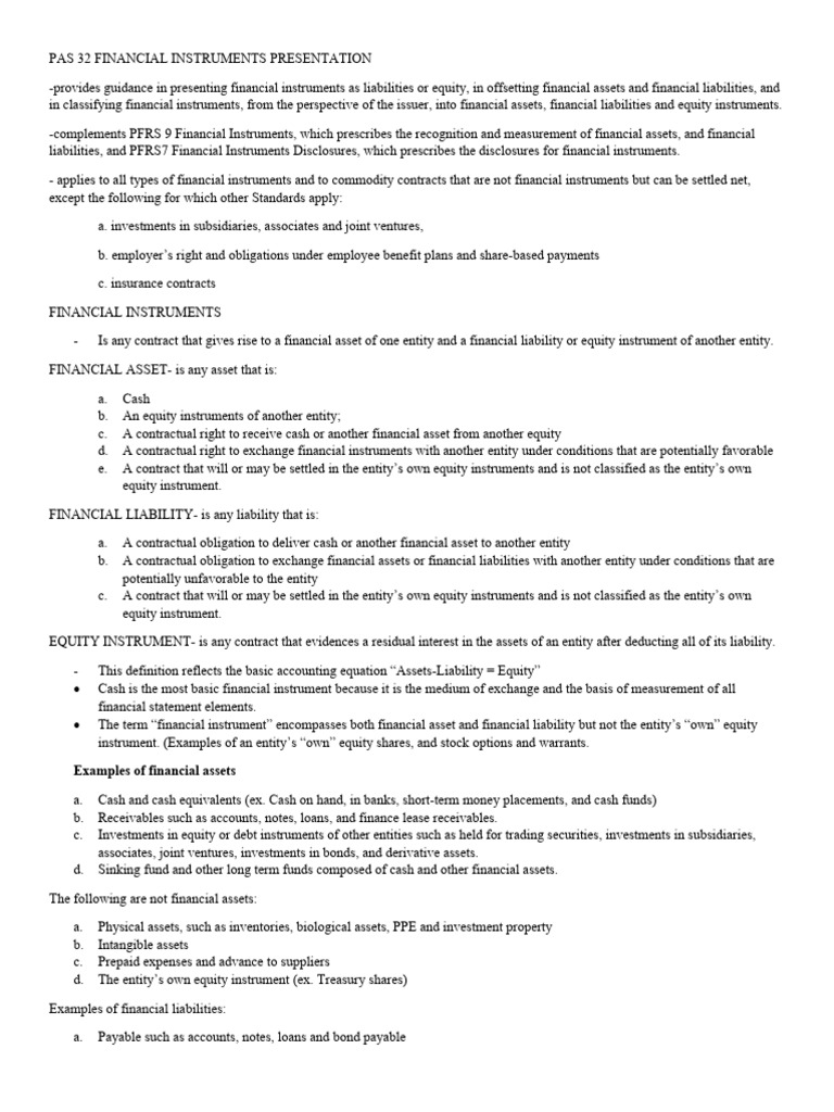 PAS 32: Financial Instruments Overview | PDF | Equity (Finance) | Stocks