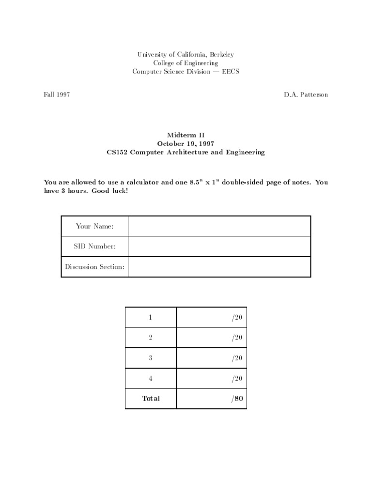 cs152 Fa97 mt2 Sol | Download Free PDF | Cpu Cache | Central Processing Unit