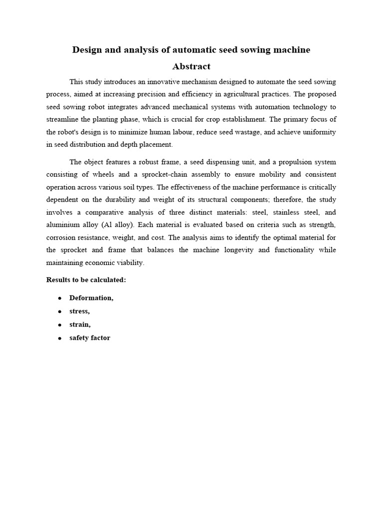 Design and Analysis of Automatic Seed Sowing Machine | PDF | Electric ...