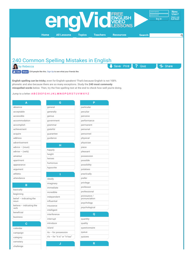 240 Common Spelling Mistakes in English Â EngVid 1566930168087 | PDF ...